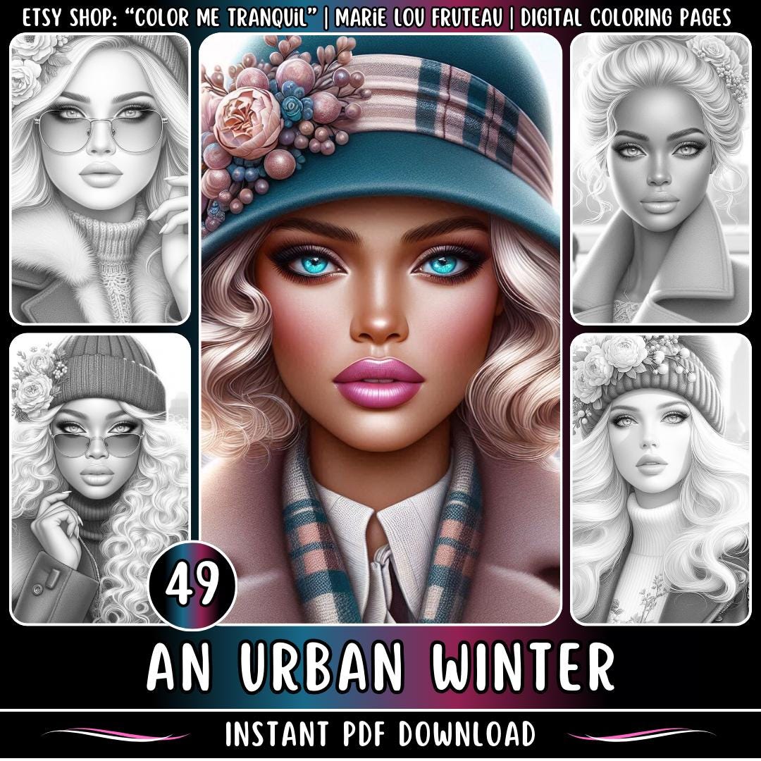 49 "an Urban Winter" Grayscale Coloring Pages | Beautiful Women ...