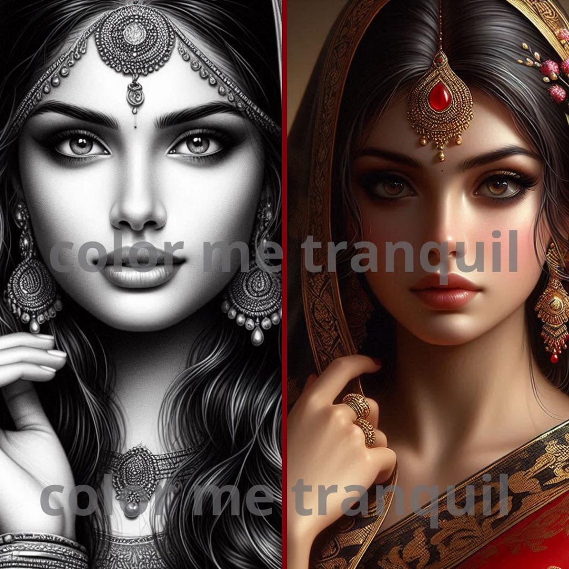 31 Indian Beauties Grayscale Coloring Pages (PDF Download) - Etsy