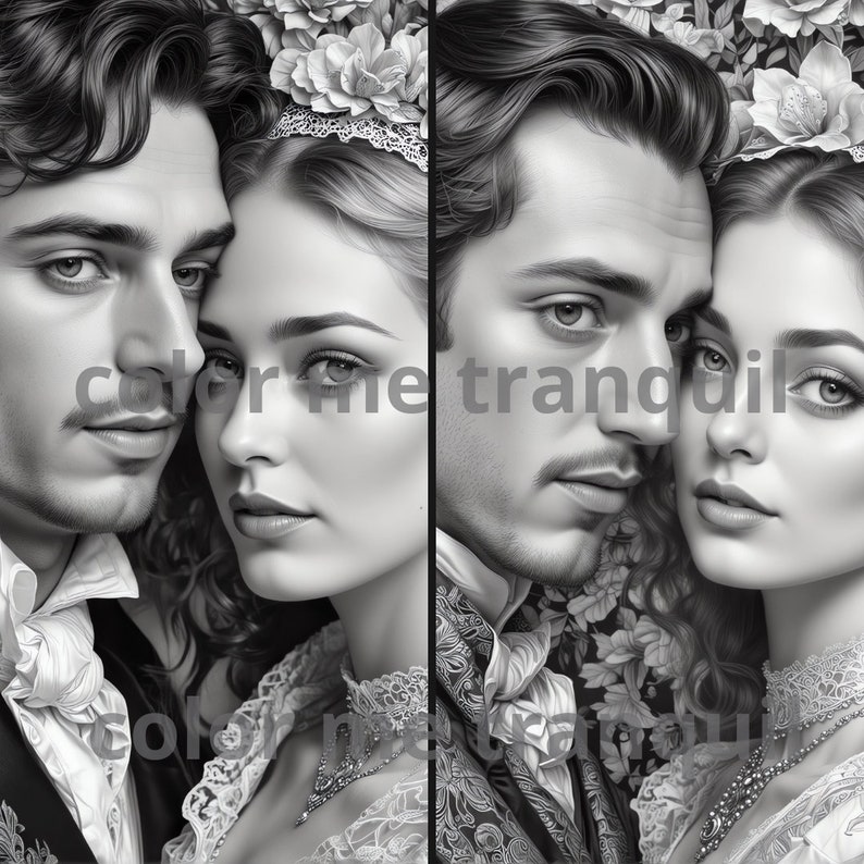 23 "romantasy" Grayscale Coloring Pages | Romance Fantasy | Couples ...