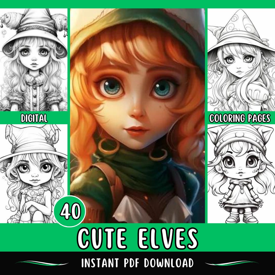 40 Cute Elves Coloring Pages | Digital Coloring Book | for Adults and ...