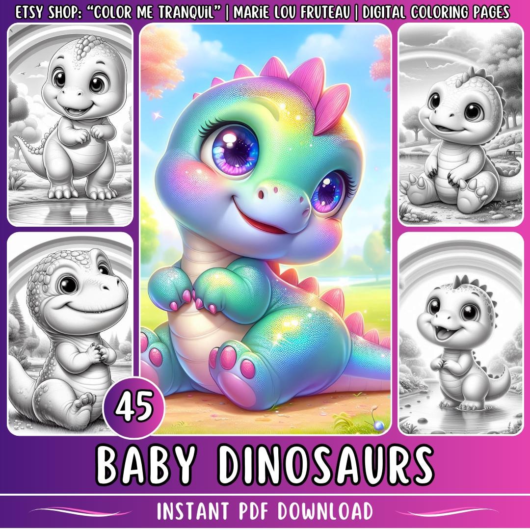 45 "baby Dinosaurs" Grayscale Coloring Pages | Dinosaur | Cute | for ...