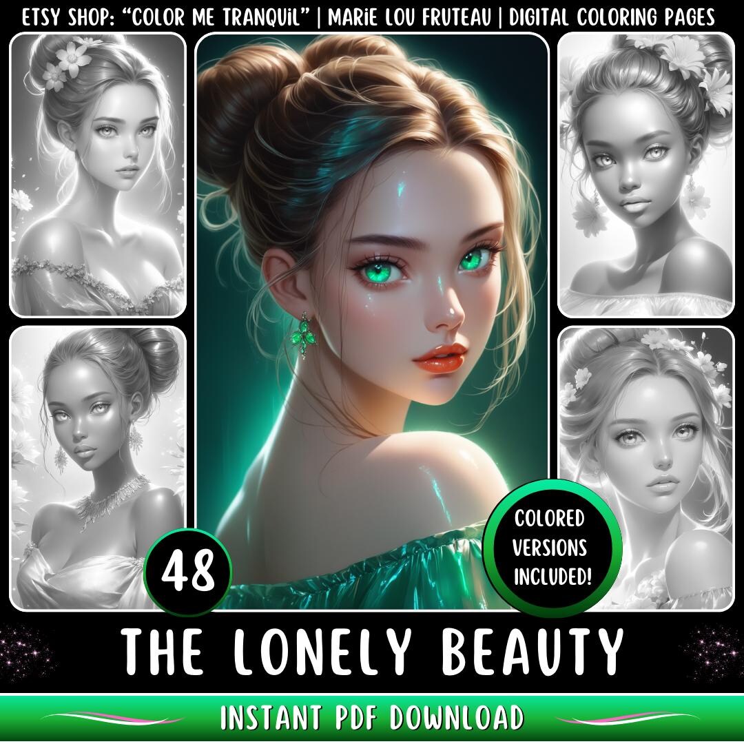 Fantasy Portrait Coloring Pages Featuring Grayscale and Color Designs ...