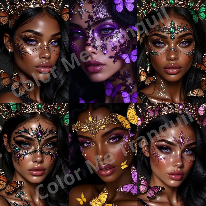 Adult Grayscale Coloring Book, Realistic Women Portraits, Butterflies ...