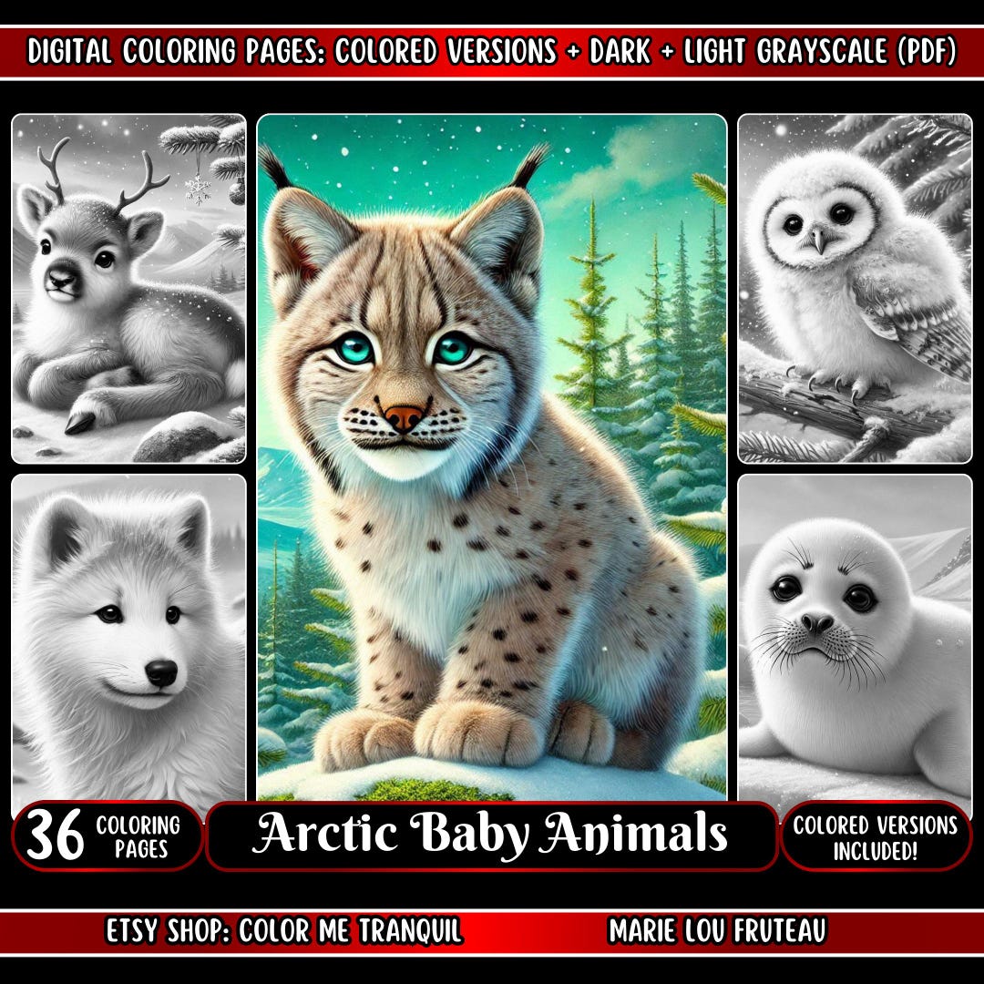 Arctic Baby Animals Coloring Pages | Grayscale, Realistic (PDF) - Etsy