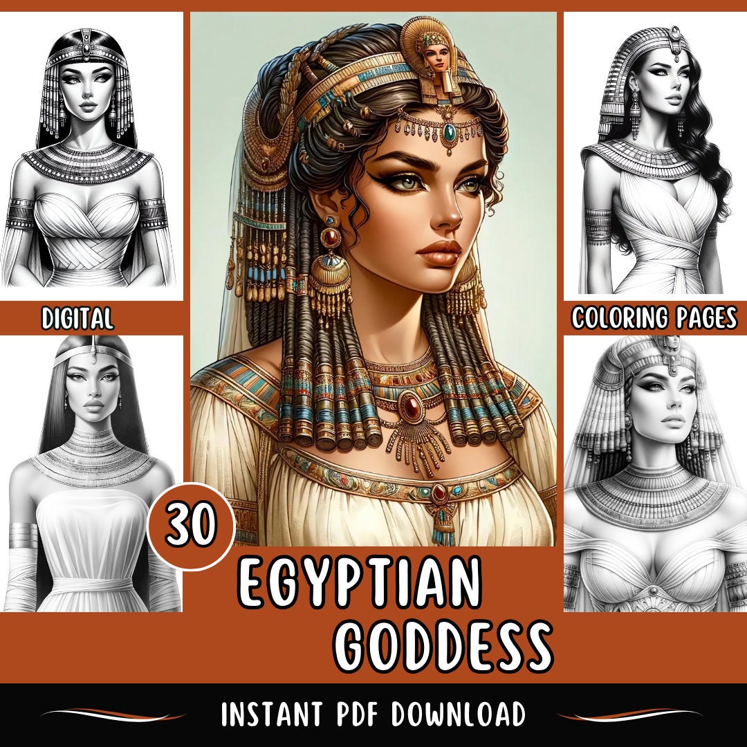 30 Egyptian Goddess Coloring Pages | Grayscale Coloring Book | for ...