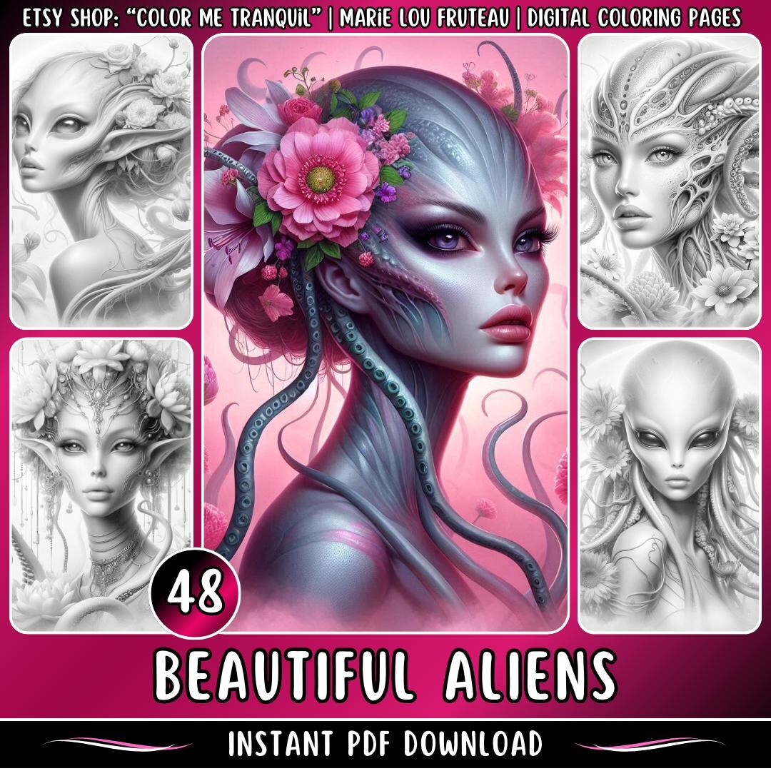 48 "beautiful Aliens" Grayscale Coloring Pages | Beautiful Women ...