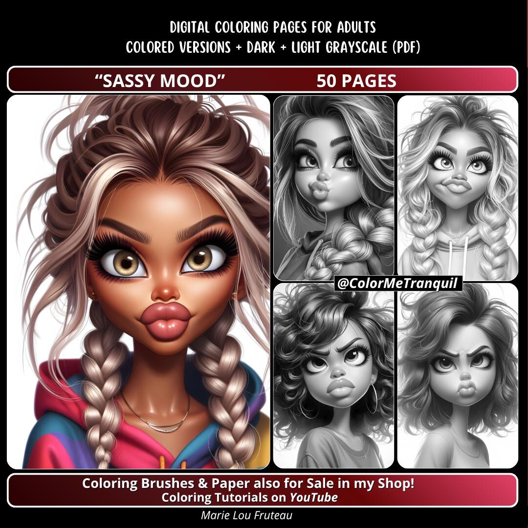 Sassy Coloring Pages for Adults | Printable Digital Coloring Book PDF ...