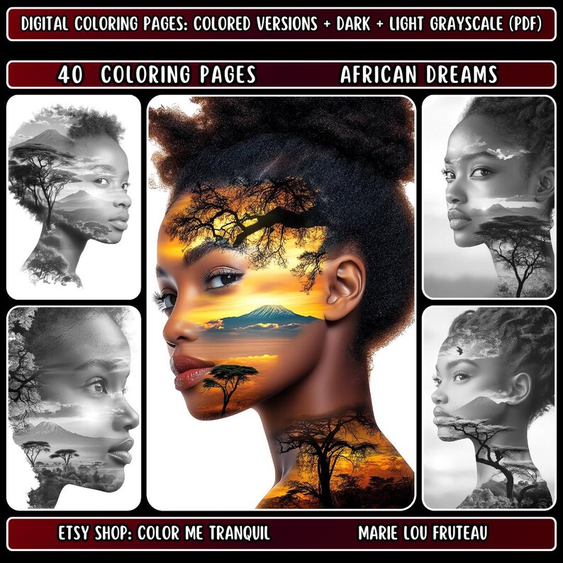 African Dreams Grayscale Coloring Book – Adult PDF Pages (digital ...