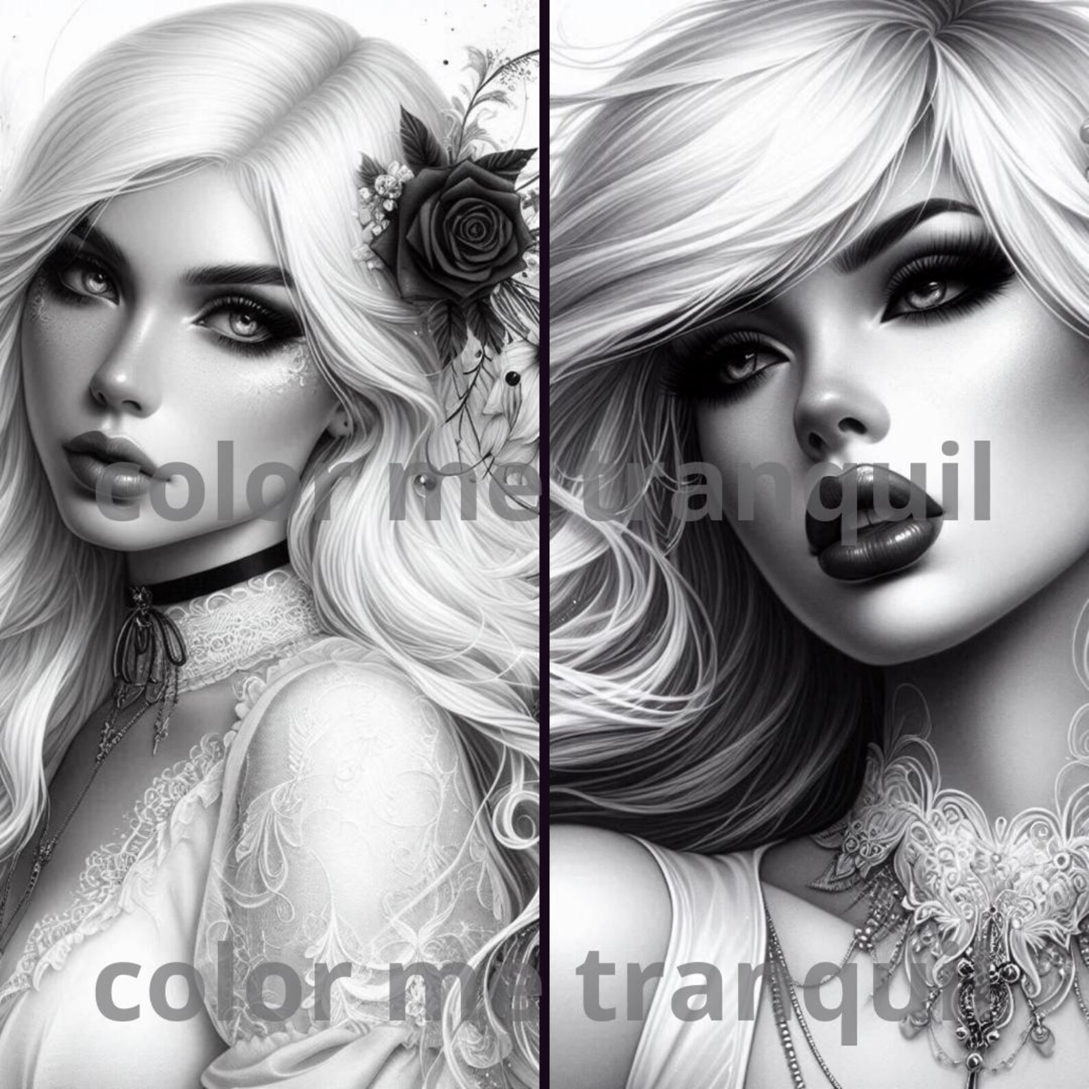 Goth Charm Coloring Pages | Grayscale Women, Gothic Fashion (PDF ...