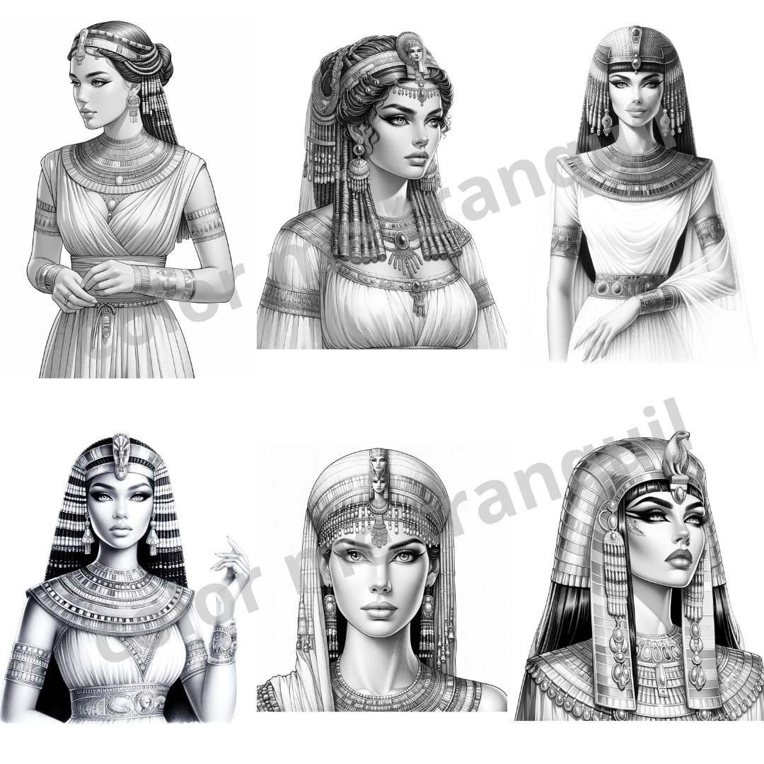 30 Egyptian Goddess Coloring Pages | Grayscale Coloring Book | for ...
