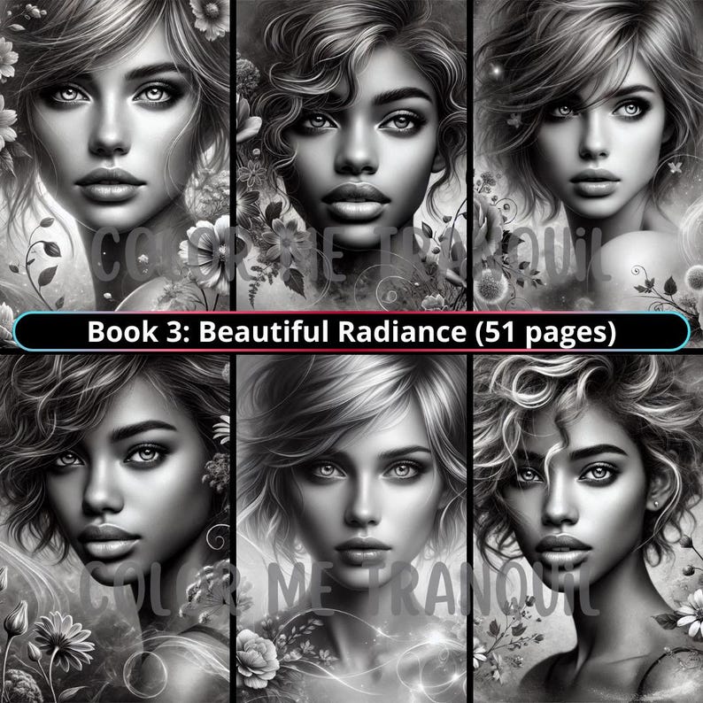 Grayscale Women Portrait Coloring Pages | Realistic Illustrations (PDF ...