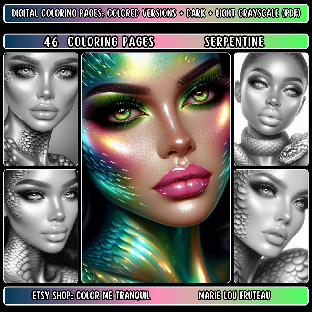 46 "serpentine" Grayscale Coloring Pages for Adults | Beautiful Women ...