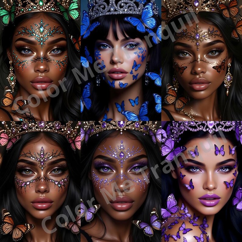 Adult Grayscale Coloring Book, Realistic Women Portraits, Butterflies ...