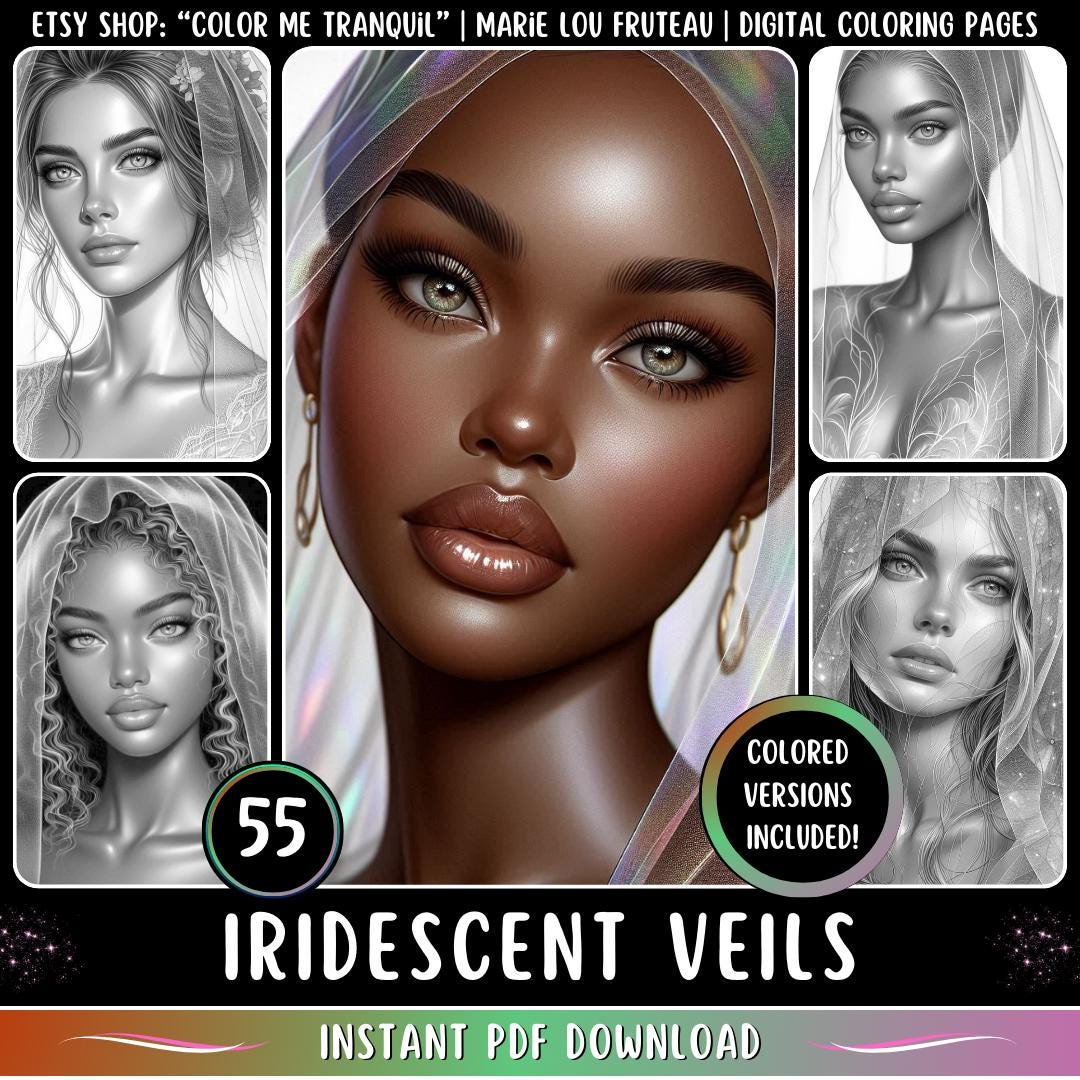 55 iridescent Veils Printable Grayscale Coloring Pages for Adults ...