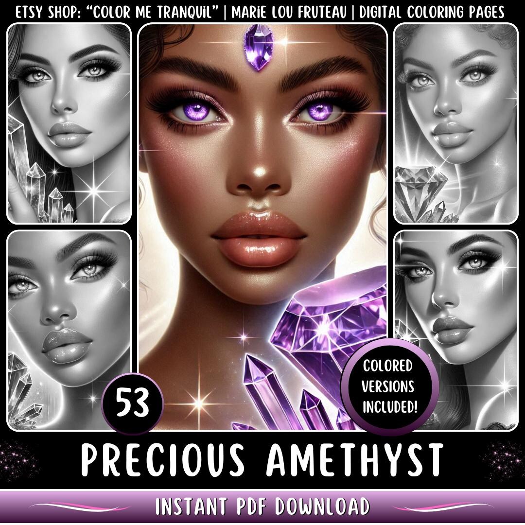 53 "precious Amethyst" Printable Grayscale Coloring Pages for Adults ...