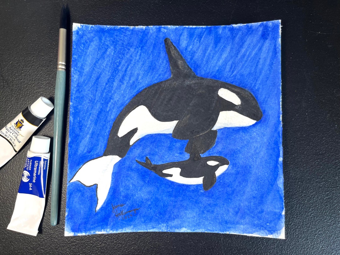 Original Hand Painted Watercolor Painting of an Orca Whale and Her Baby ...