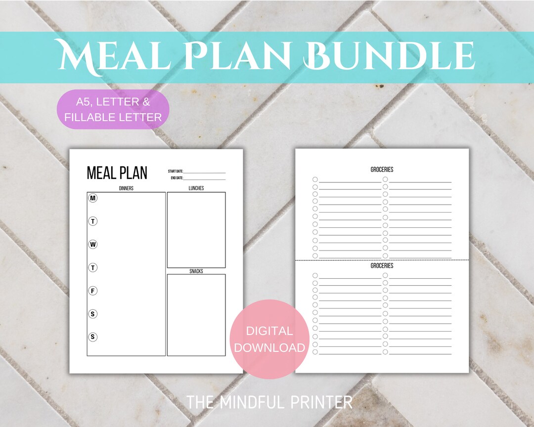 Weekly Meal Plan Grocery Template, Grocery List, Printable Digitally ...