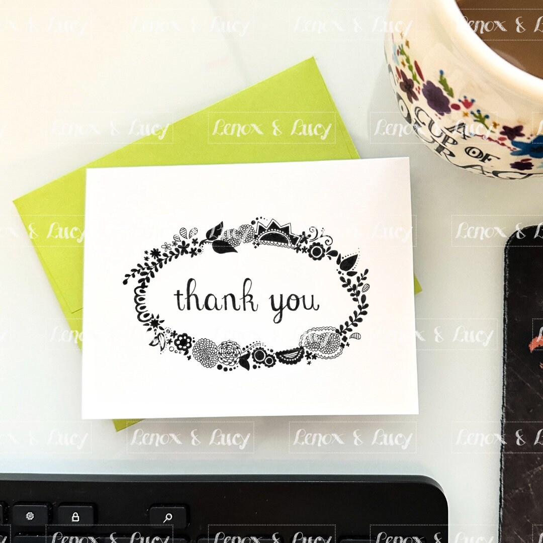 Hand-drawn 'thank You' Wreath Greeting Cards (set of 6) | Blank Inside ...