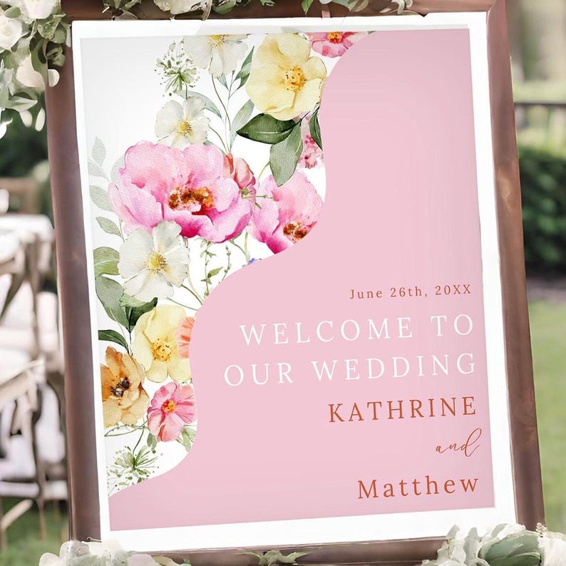 Wedding Welcome Sign, Welcome Sign, Wildflower Welcome Sign, Blush Pink ...