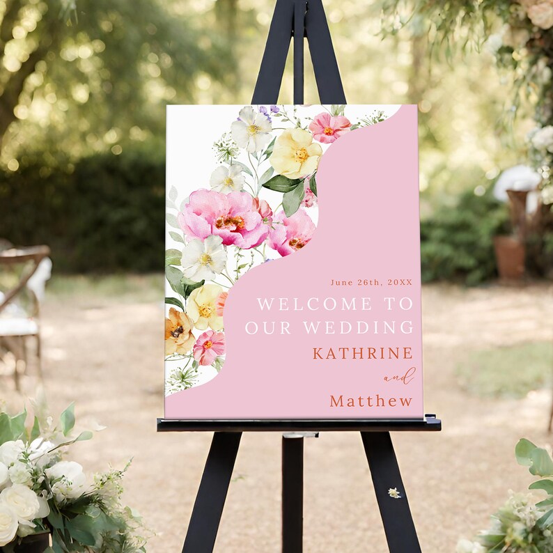 Wedding Welcome Sign, Welcome Sign, Wildflower Welcome Sign, Blush Pink ...
