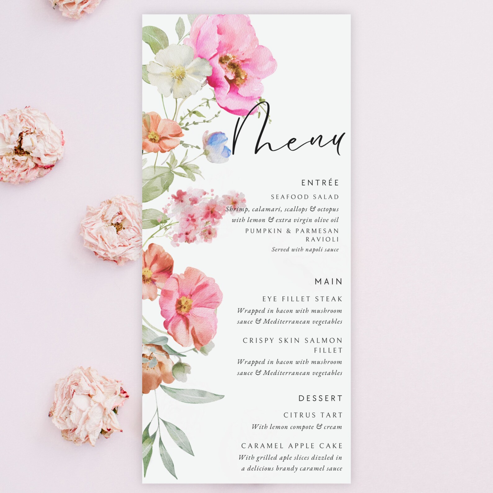 Wildflower Wedding Menu, Pastel Garden Party Floral Wedding Menu ...