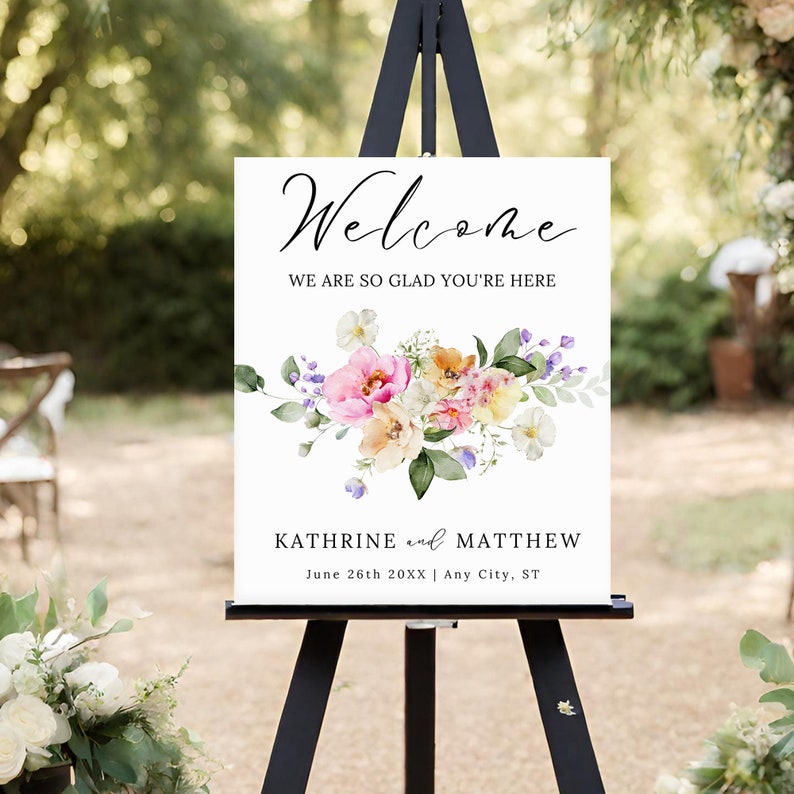 Ceremony Sign, Reception Signage, Wedding Welcome Sign, Flower Welcome ...