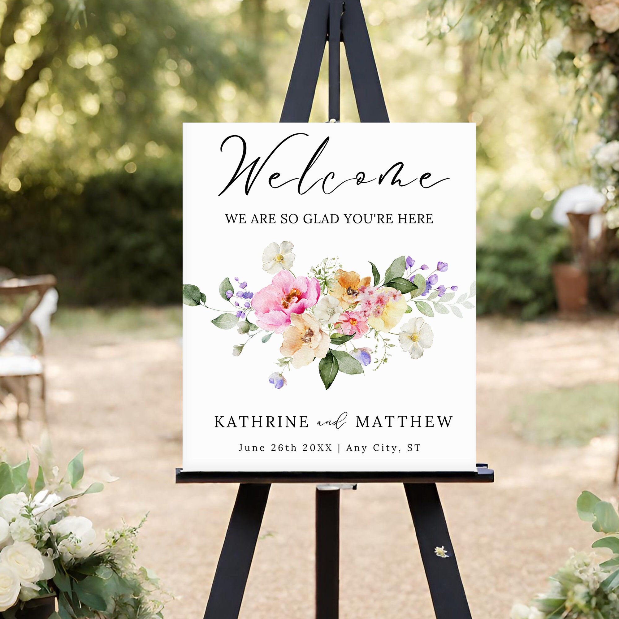 Ceremony Sign, Reception Signage, Wedding Welcome Sign, Flower Welcome ...