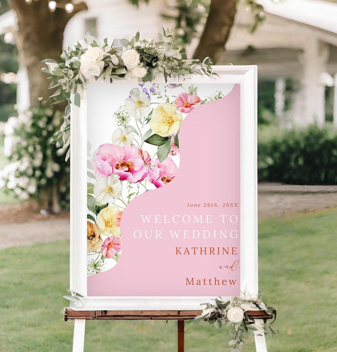 Wedding Welcome Sign, Welcome Sign, Wildflower Welcome Sign, Blush Pink ...