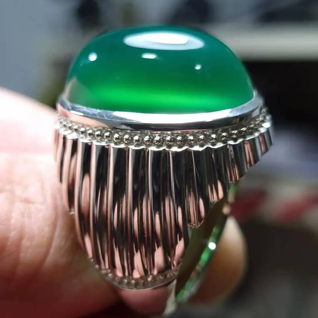 Natural Green Aqeeq Yemeni Stone Sterling Silver Ring Original Green ...