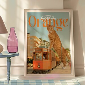 Giant Orange Cat Art, Ginger Cat Wall Decor, Modern Cat Wall Print, Cat ...