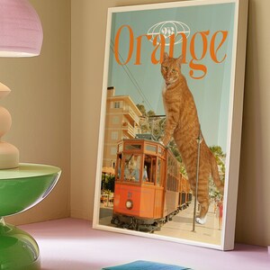 Giant Orange Cat Art, Ginger Cat Wall Decor, Modern Cat Wall Print, Cat ...