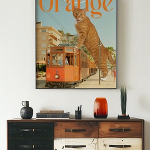 Giant Orange Cat Art, Ginger Cat Wall Decor, Modern Cat Wall Print, Cat ...