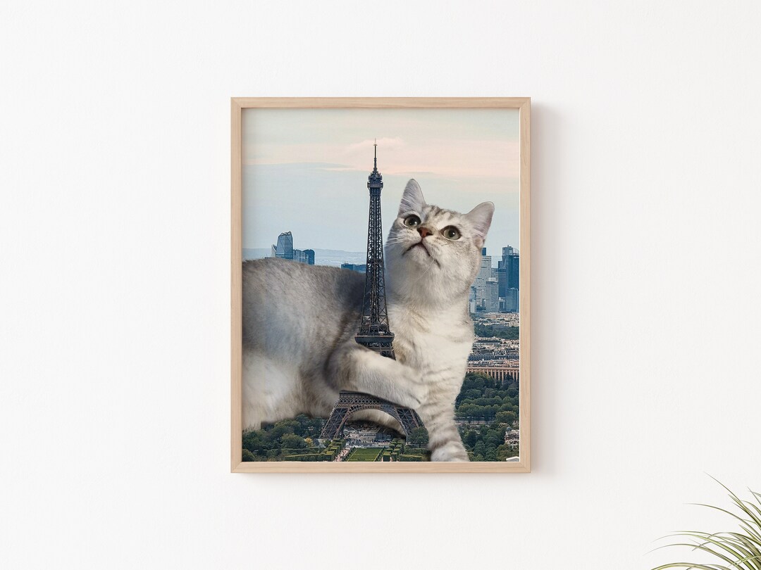 Paris Cat Print, Funny Posters, Funny Bathroom Wall Decor Cat Print ...
