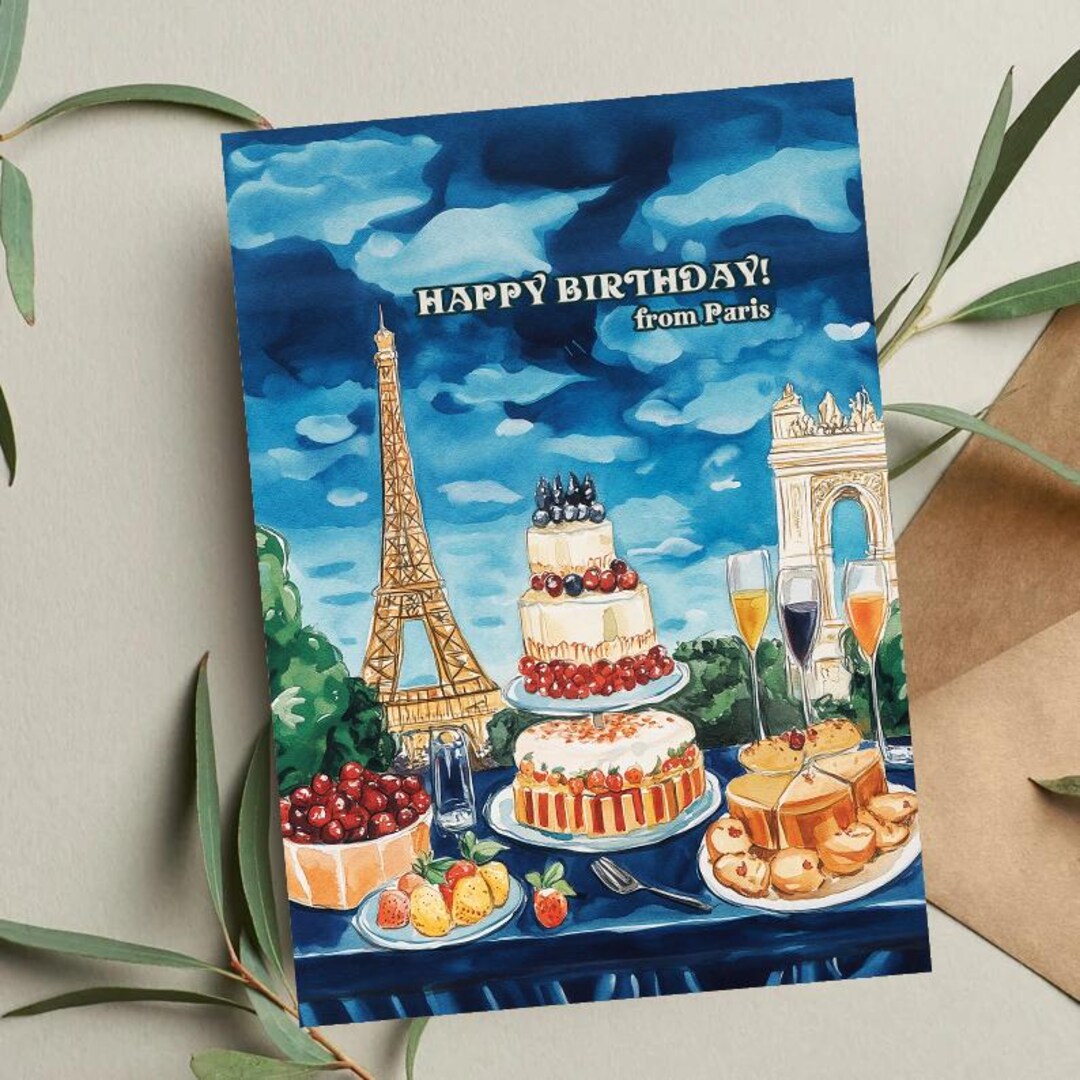 Paris Birthday Card: Eiffel Tower Art, France Travel Gift - Etsy