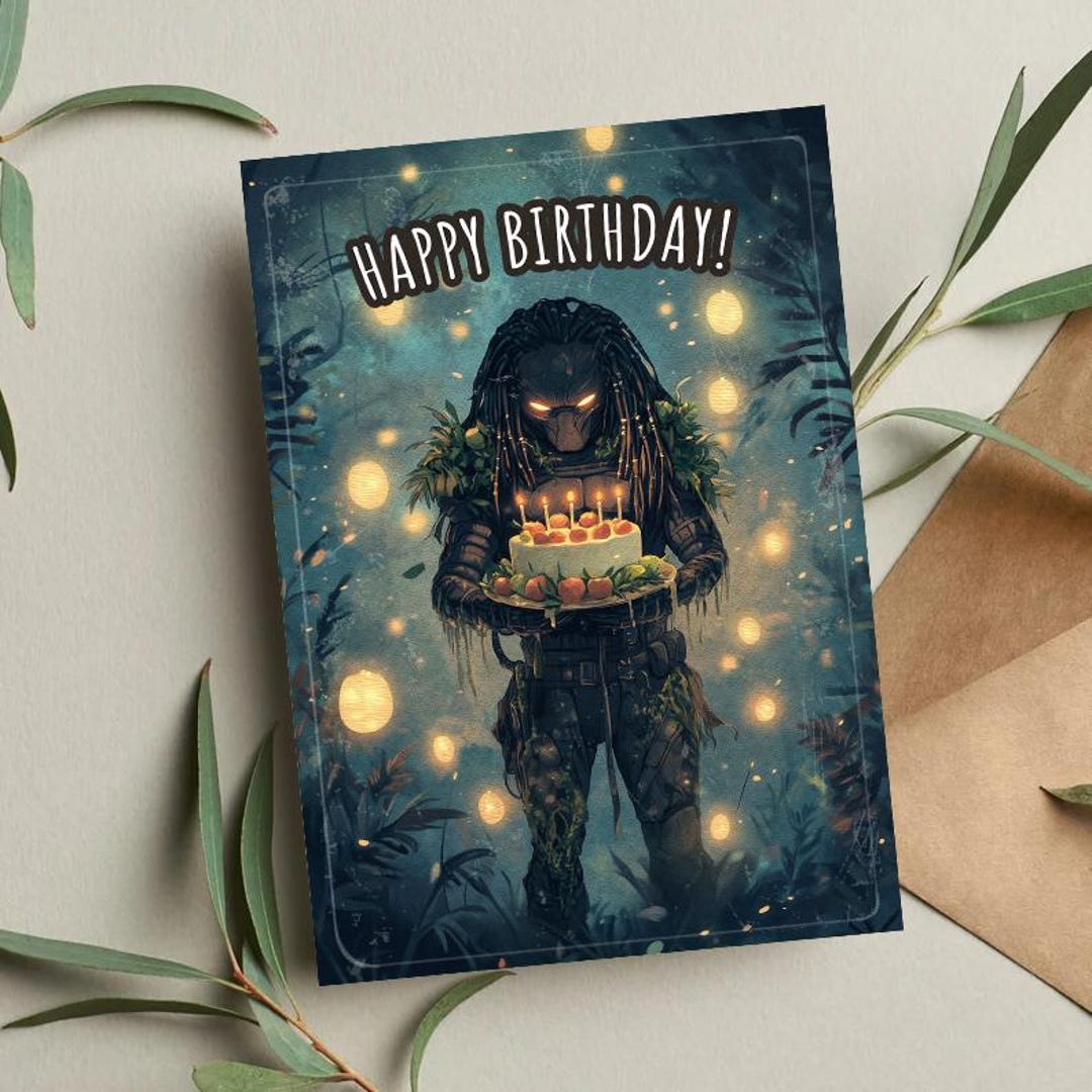 Predator Birthday Card, Funny Sci-fi Card, Alien Hunter Movie Card, 80s ...