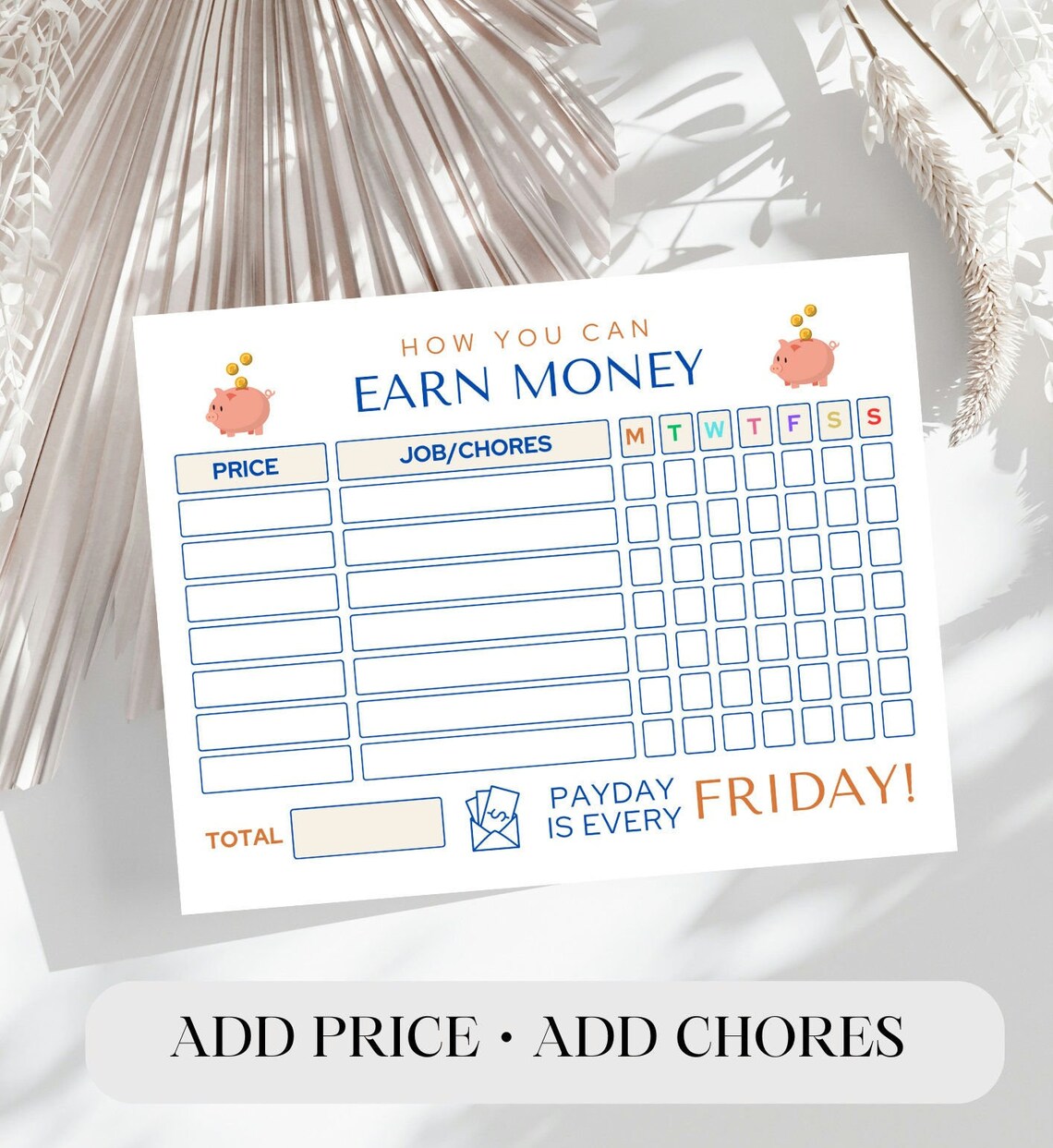 Kids Chore Chart, How to Earn Money Chart, Editable Allowance Chart for ...