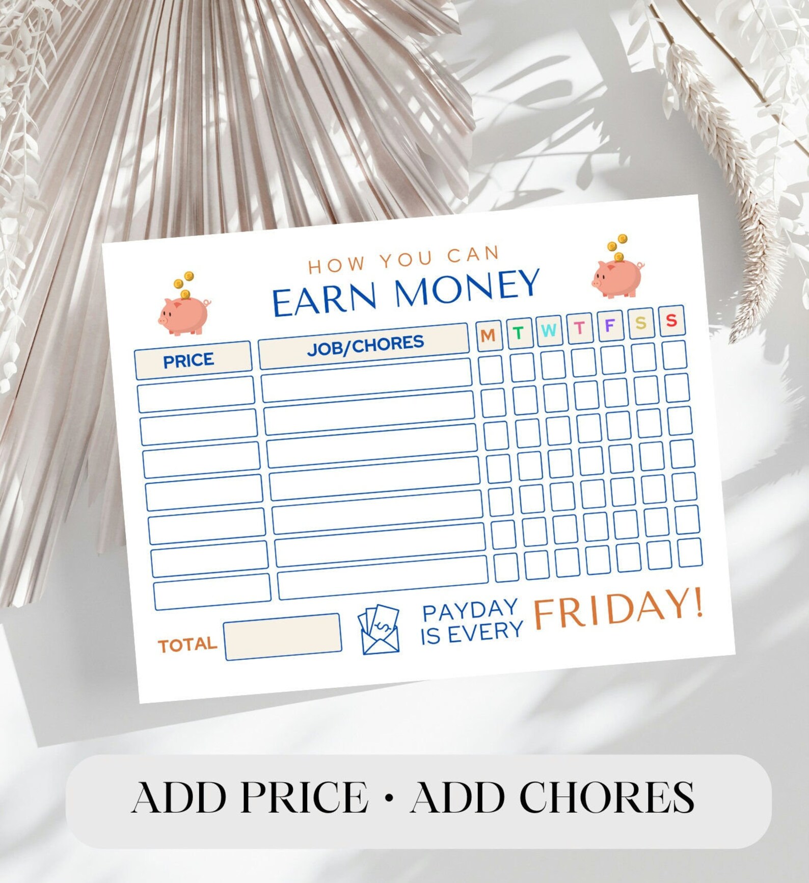 Kids Chore Chart, How to Earn Money Chart, Editable Allowance Chart for ...