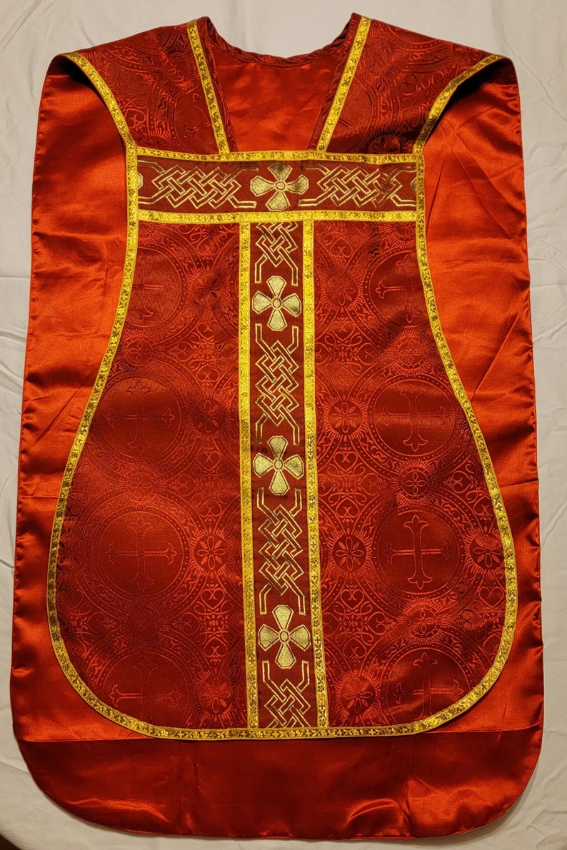 Royal 5 Piece Red Fiddleback Set With IHS, Stole, Maniple, Chalice Veil ...