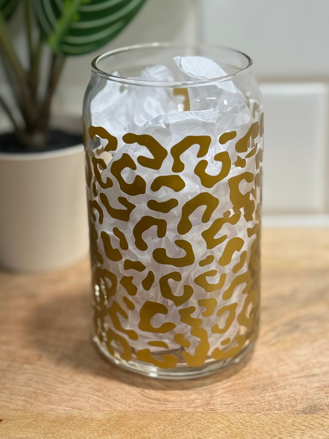 Leopard Print Glass Cup, 16oz Iced Coffee Cup - Etsy