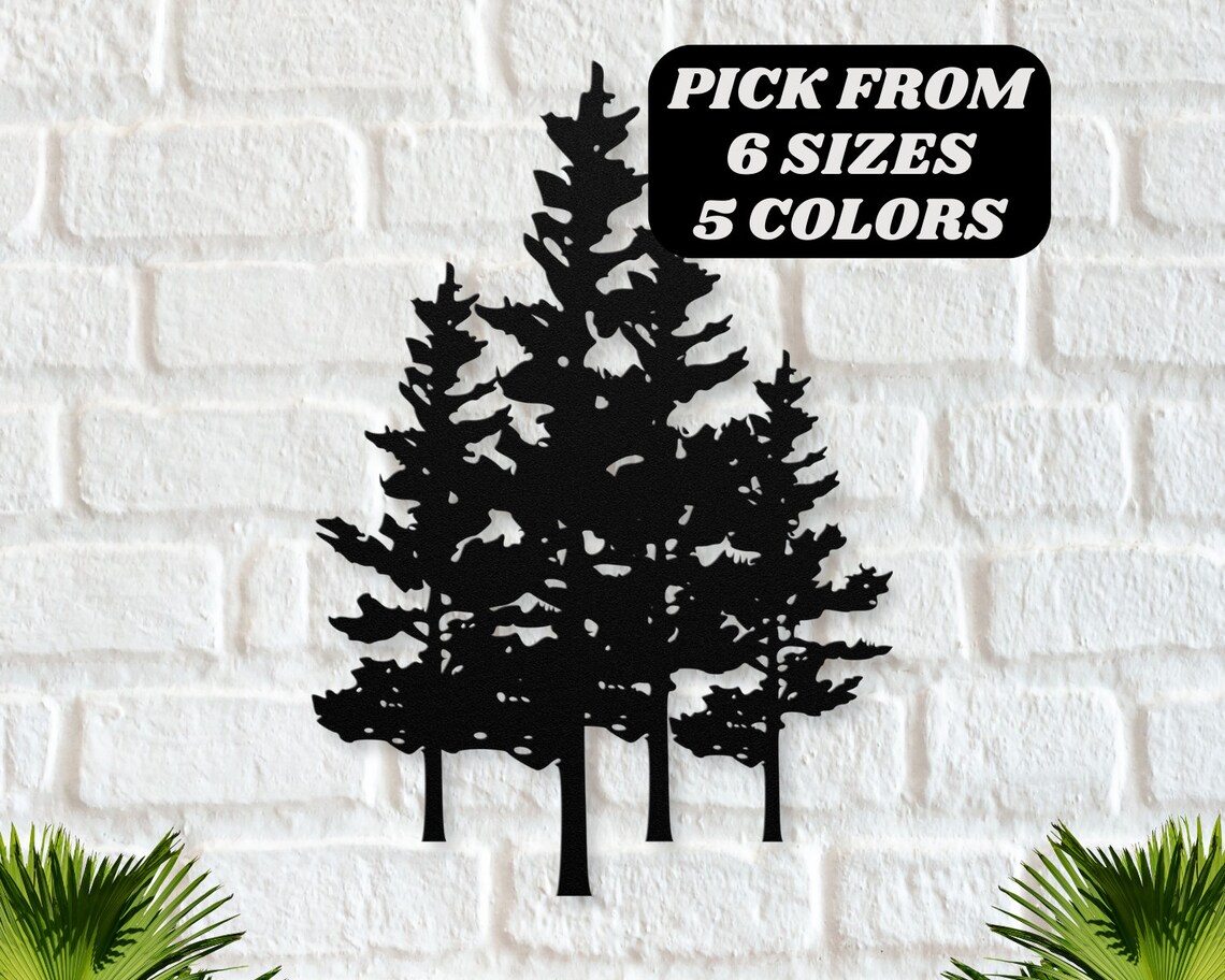Pine Tree Metal Wall Art, Cedar Tree Metal Sign Large Outdoor Wall Art ...