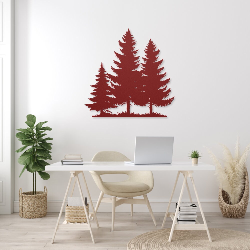 Wispy Pine Tree Metal Wall Art, Cedar Tree Metal Sign Large Outdoor ...