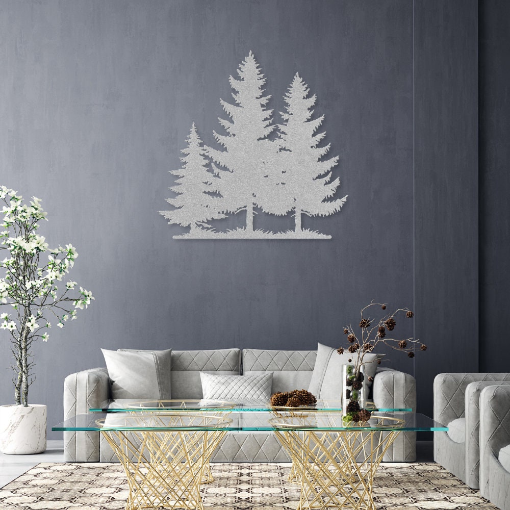 Pine Tree Metal Wall Art, Cedar Tree Metal Sign Large Outdoor Wall Art ...
