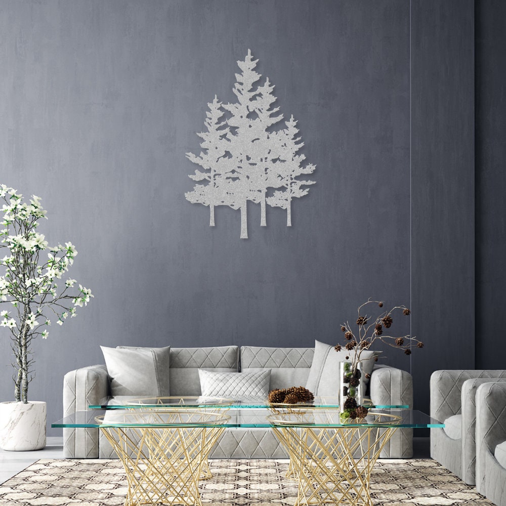 Pine Tree Metal Wall Art, Cedar Tree Metal Sign Large Outdoor Wall Art ...