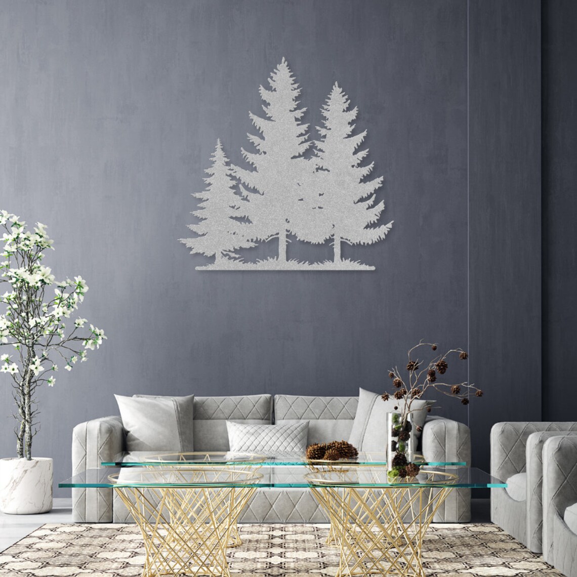 Wispy Pine Tree Metal Wall Art, Cedar Tree Metal Sign Large Outdoor ...