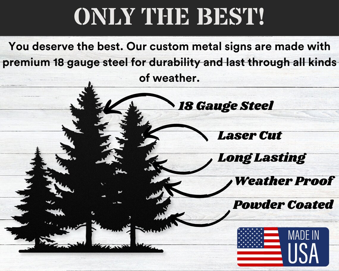 Wispy Pine Tree Metal Wall Art, Cedar Tree Metal Sign Large Outdoor ...