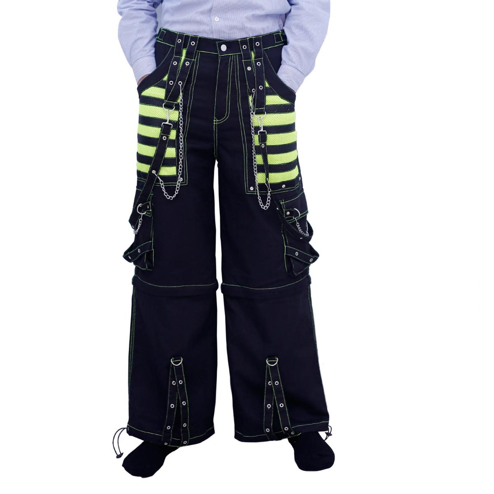 Black Pants With Lime Mesh - Handmade Gothic Punk Cargo Tripp Trousers ...