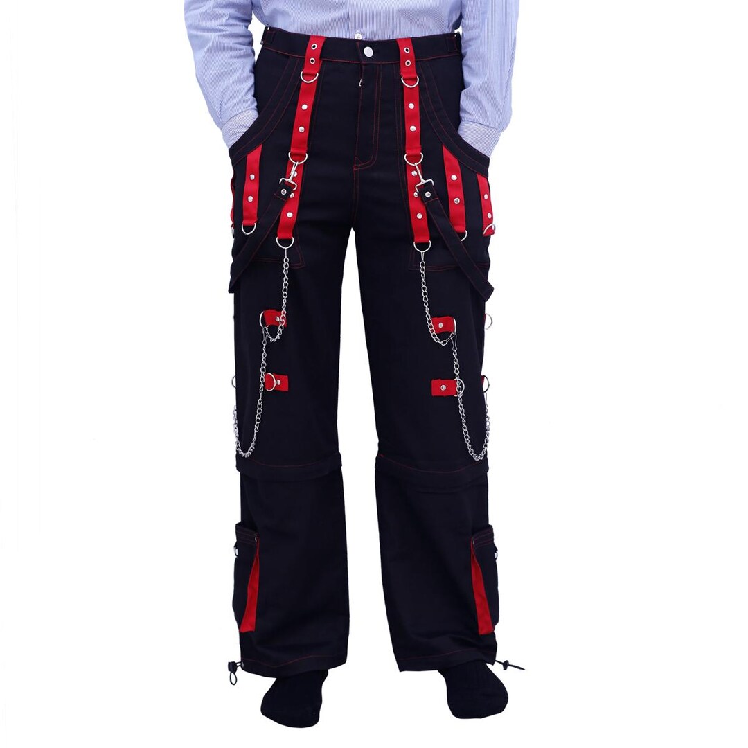 Black Gothic Cyber Pant With Red Details - Handmade Punk Style Trouser ...
