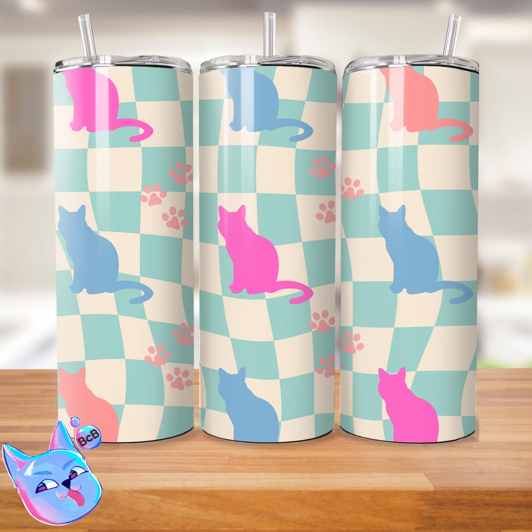 Checkered Cats Png, Retro Kitten Png, Tumbler Png, Groovy, Trendy ...