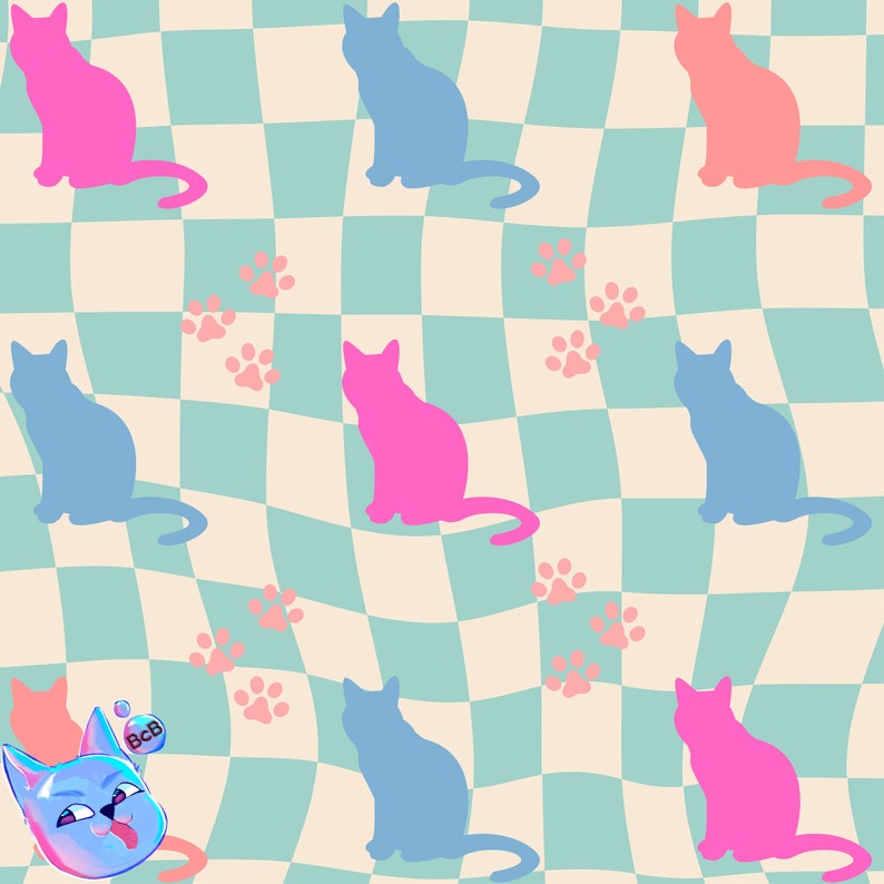 Checkered Cats Png, Retro Kitten Png, Tumbler Png, Groovy, Trendy ...