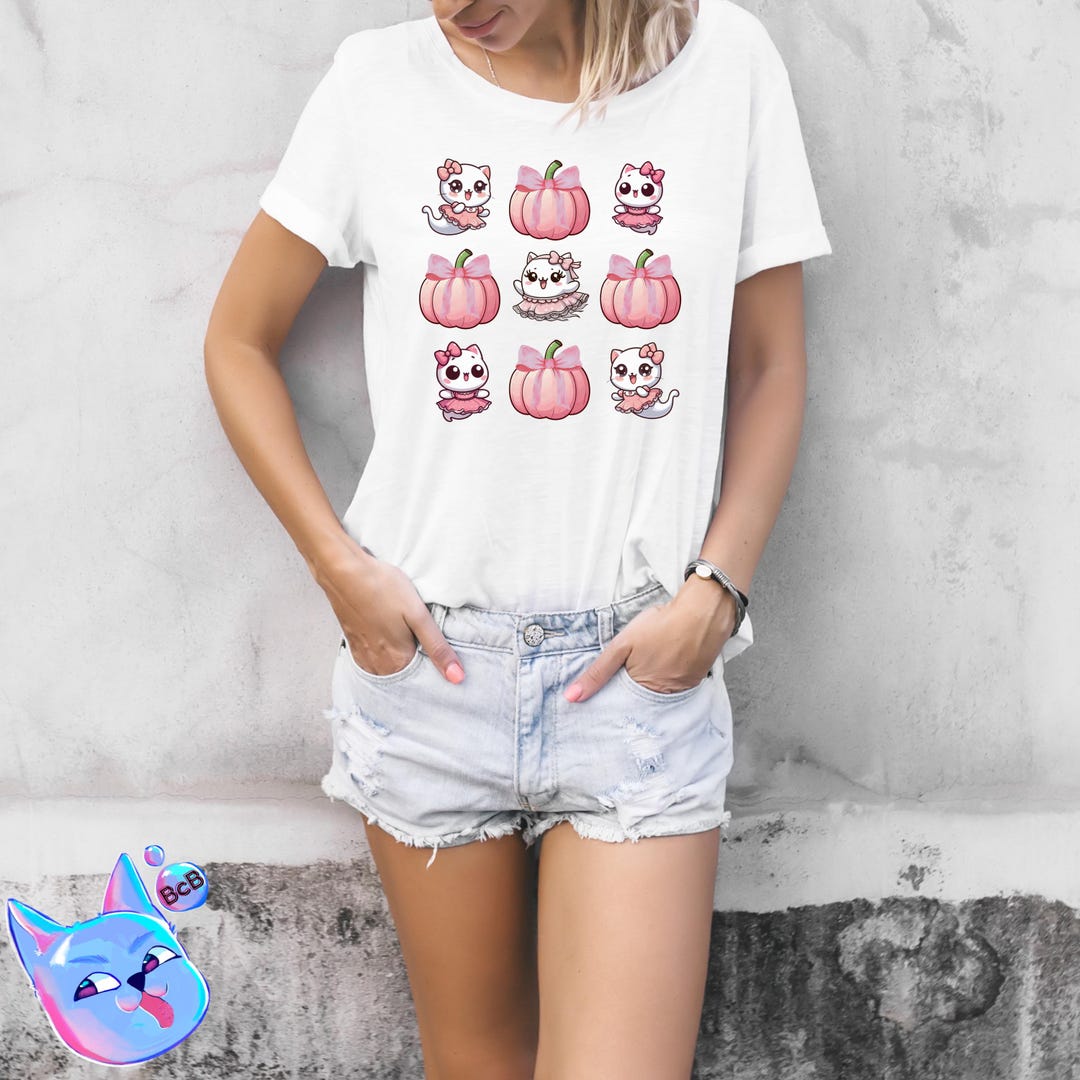 Pink Ghost Cat Coquette Bow PNG, Retro Fall Pumpkin Bow Png, Halloween ...